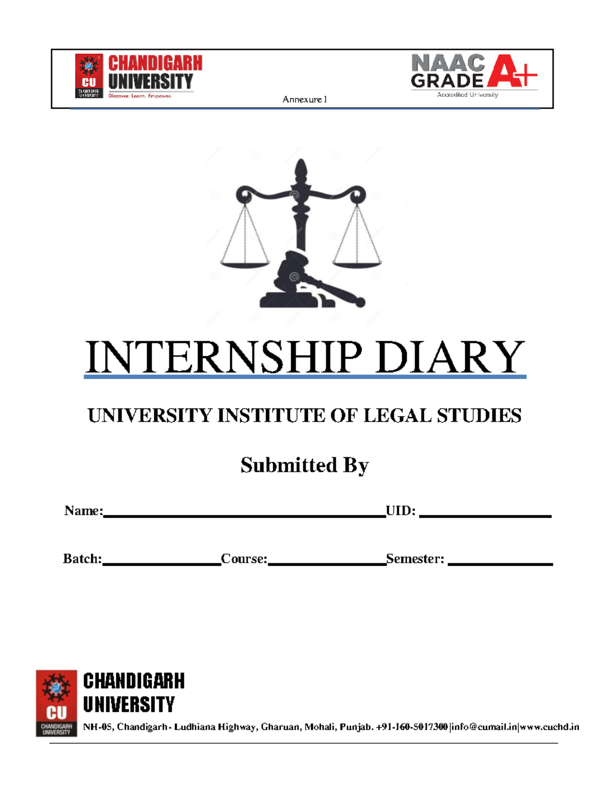 Annexure I Summer Legal Internship Diary format (2) - Annexure I ...