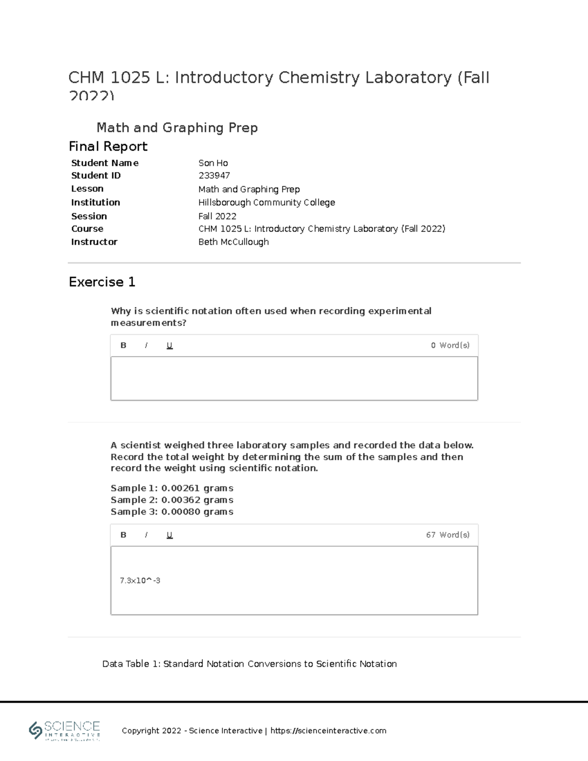 CHM1025LIntroductory Chemistry Laboratory Fall 2022 Mathand Graphing ...