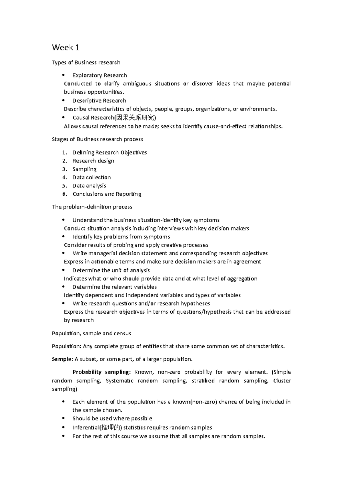 MIS771 summary notes - Week 1 Types of Business research Exploratory ...