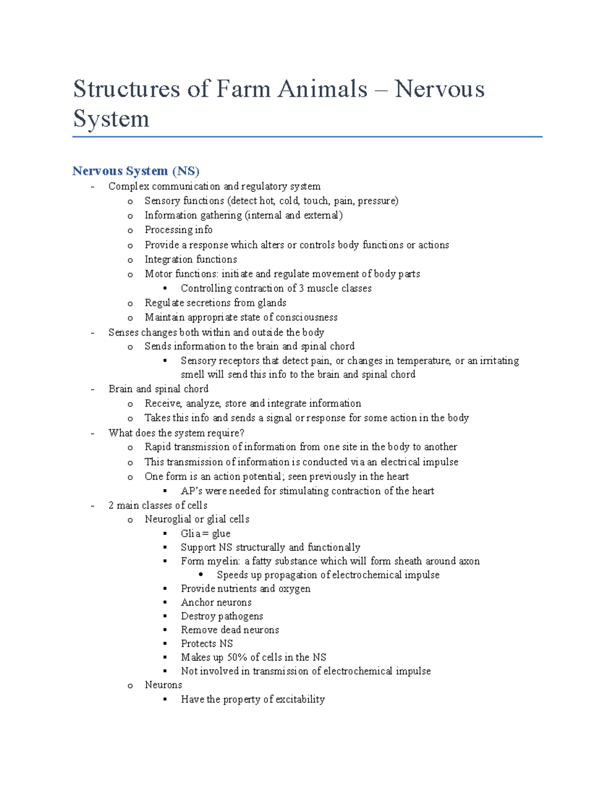 Nervous System - Structures of Farm Animals – Nervous System Nervous ...