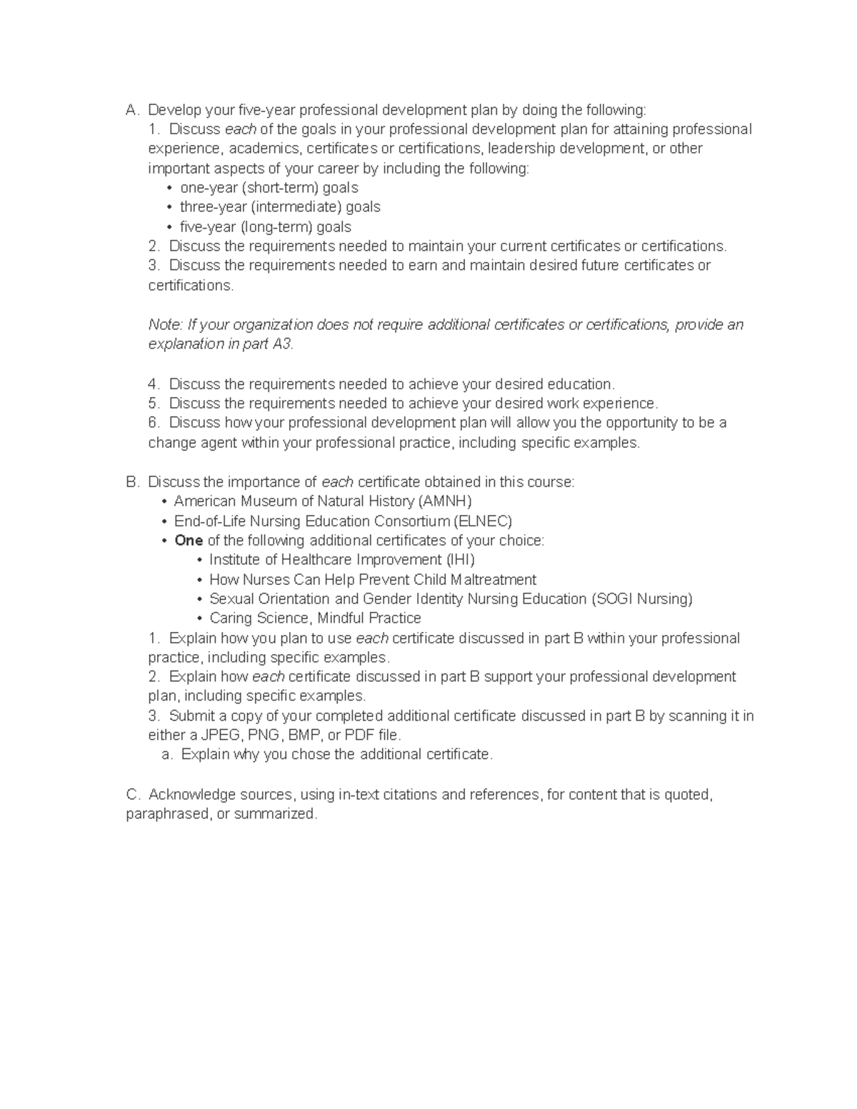 D225 Task 1 - Rubric Layout - A. Develop your five-year professional ...