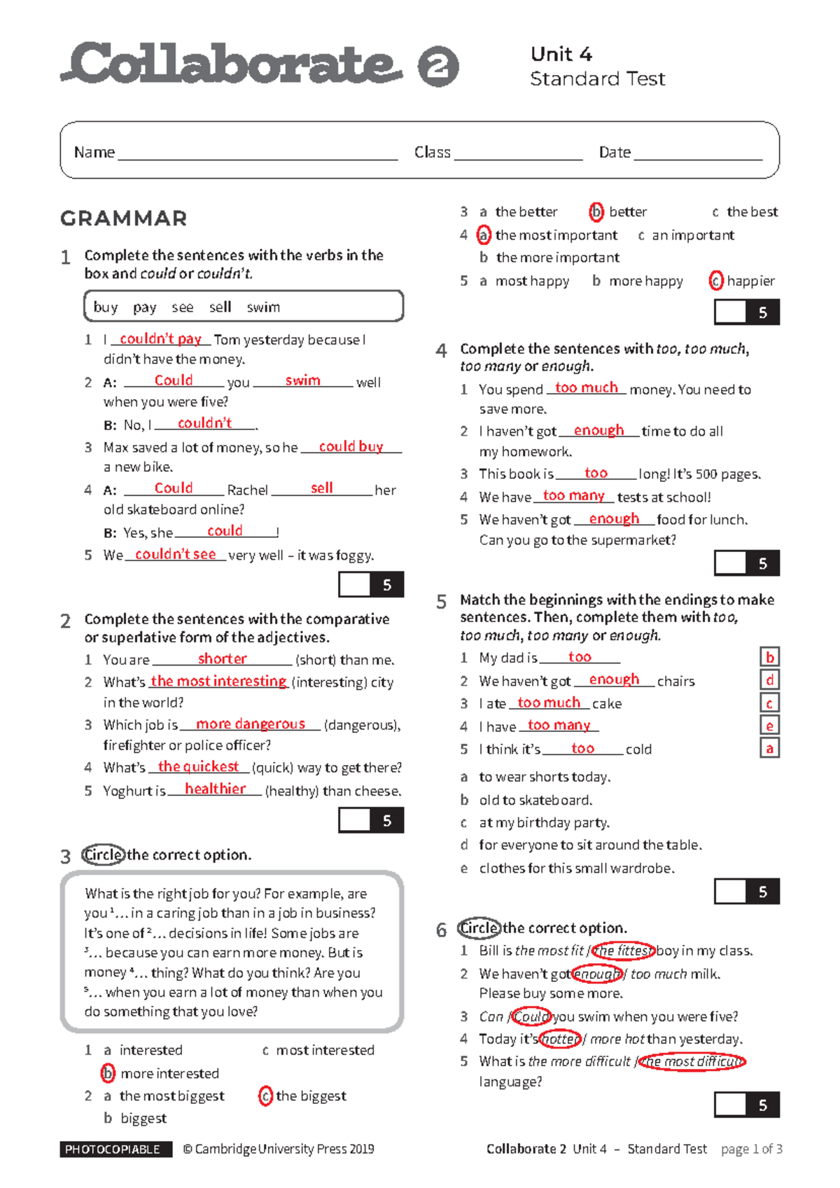 9788490367179 Unit04 Standard Test Answers - PHOTOCOPIABLE © Cambridge ...