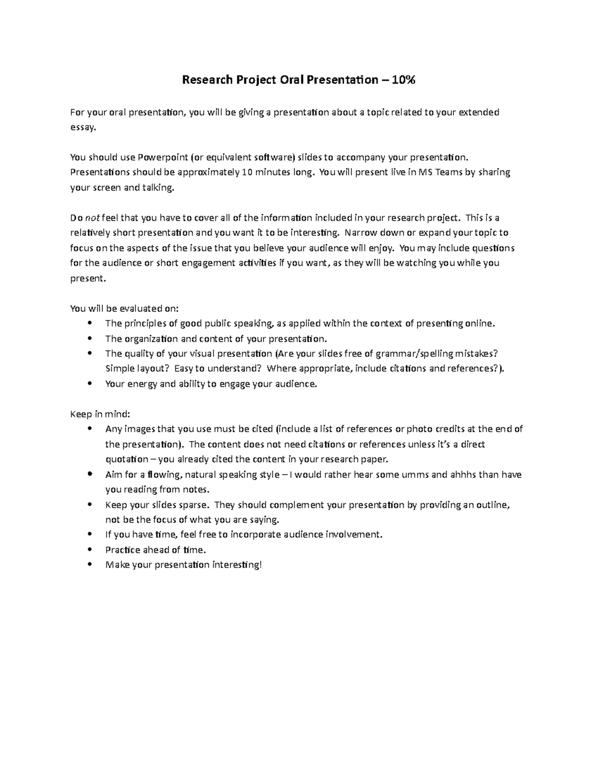 Fall 2020 Presentation Guidelines - Research Project Oral Presentation ...