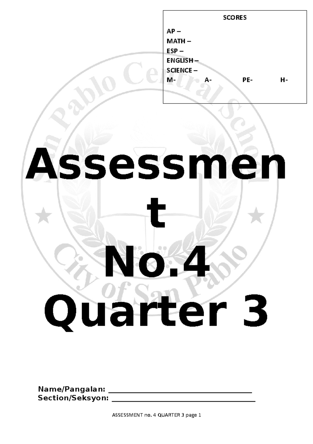 Assessment-4-Q3 - A advance learning system - Assessmen t No. Quarter 3 ...