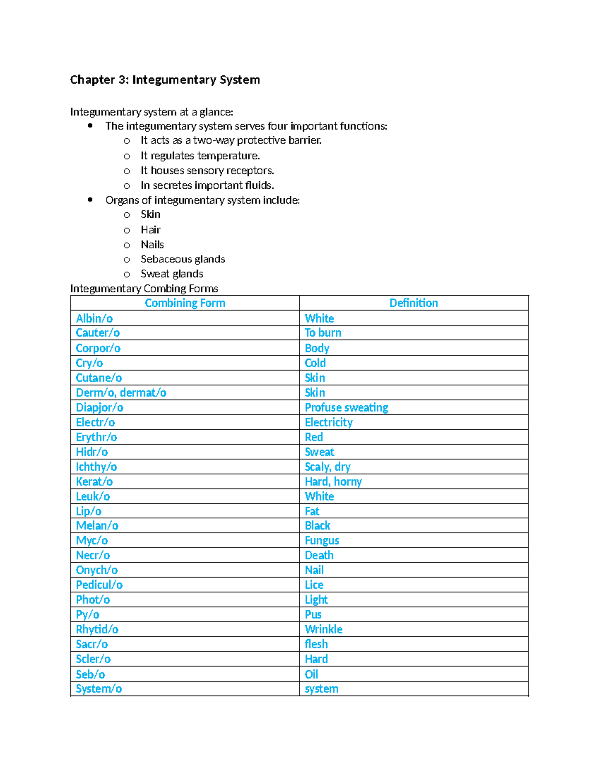 Chapter 3 - Chapter 3: Integumentary System Integumentary system at a ...