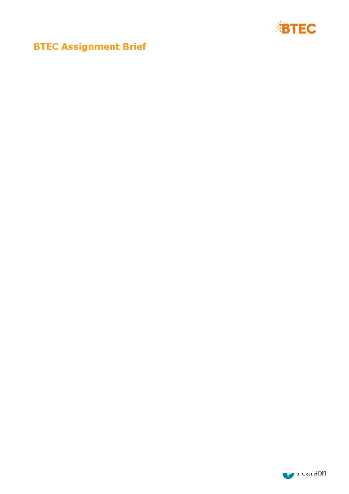 Unit 17 Assignment Brief LA A - BTEC Assignment Brief 2 BTEC Assignment ...