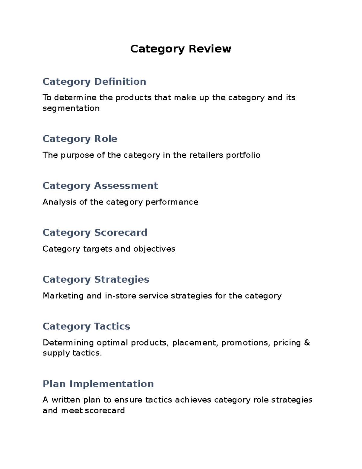 Category Review - Retail Management - Category Review Category ...