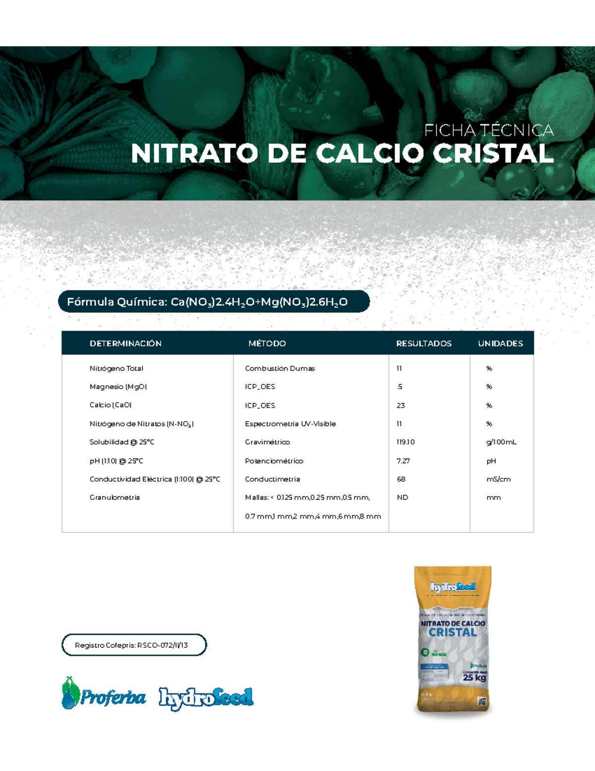 Ficha Técnica Nitrato de Calcio Cristal - Nitrógeno Total Magnesio (MgO ...