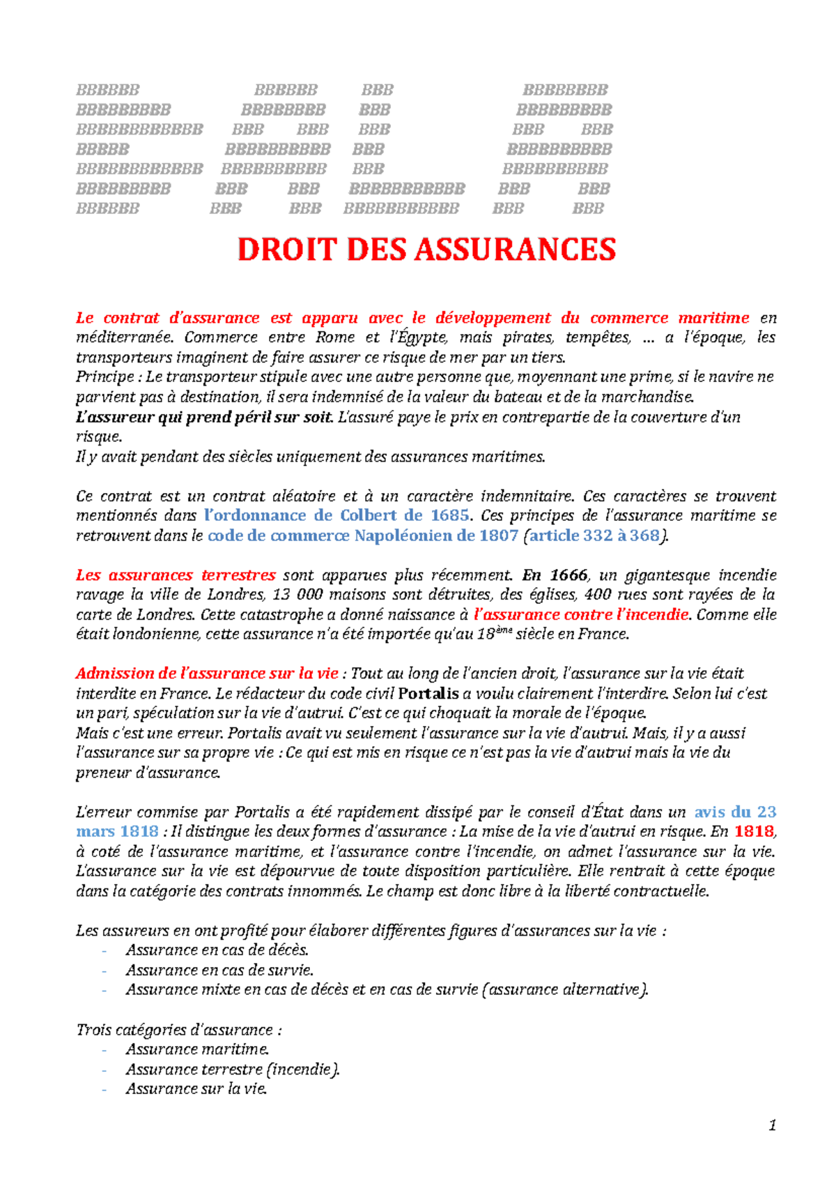 Droit des assurances - BBBBBB BBBBBB BBB BBBBBBBBB BBBBBBBB BBB BBBBBBBBBBBB BBB BBB BBB BBBBB ...