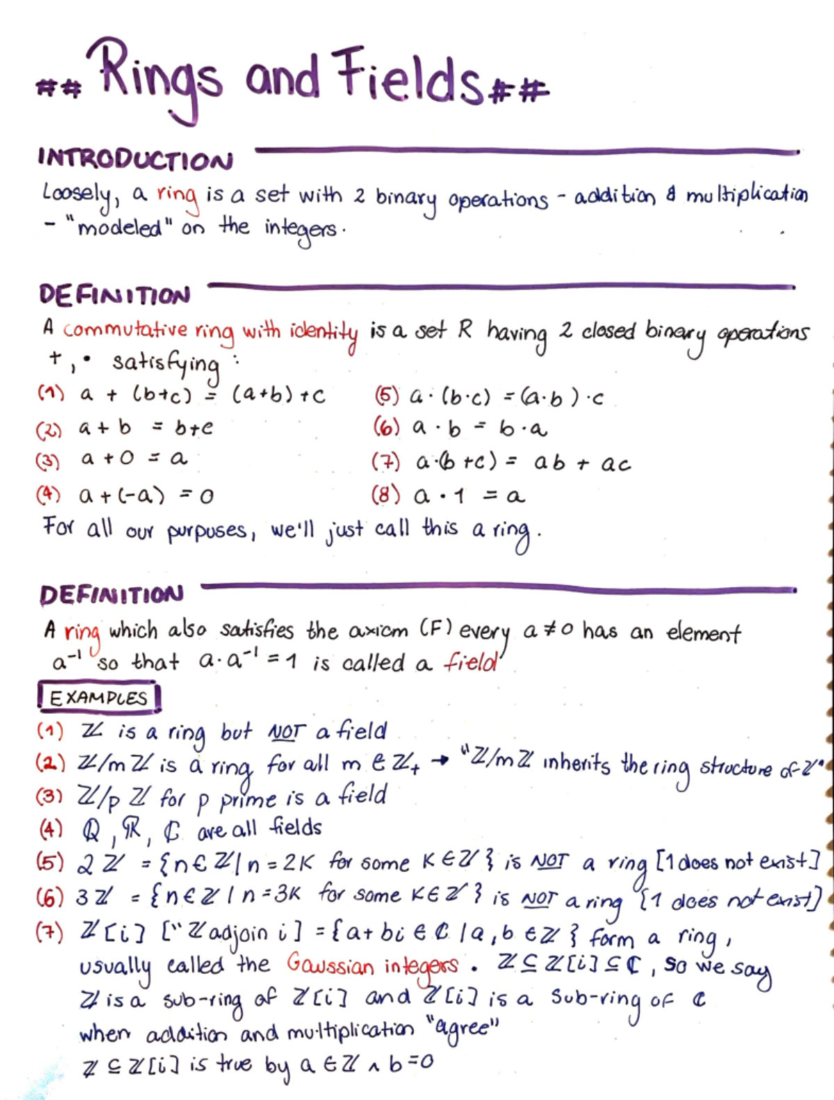 16. Rings and Fields - Professor Matt Garcia - MATH 3527 - Studocu