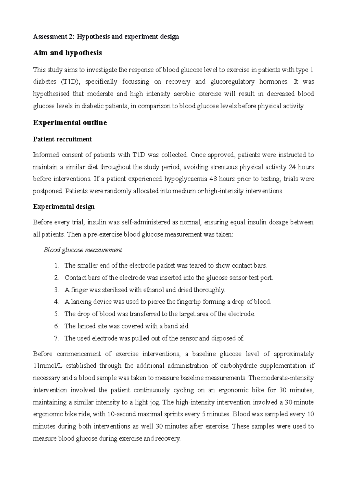BIOM2012 Hypothesis and experiment design - Assessment 2: Hypothesis ...