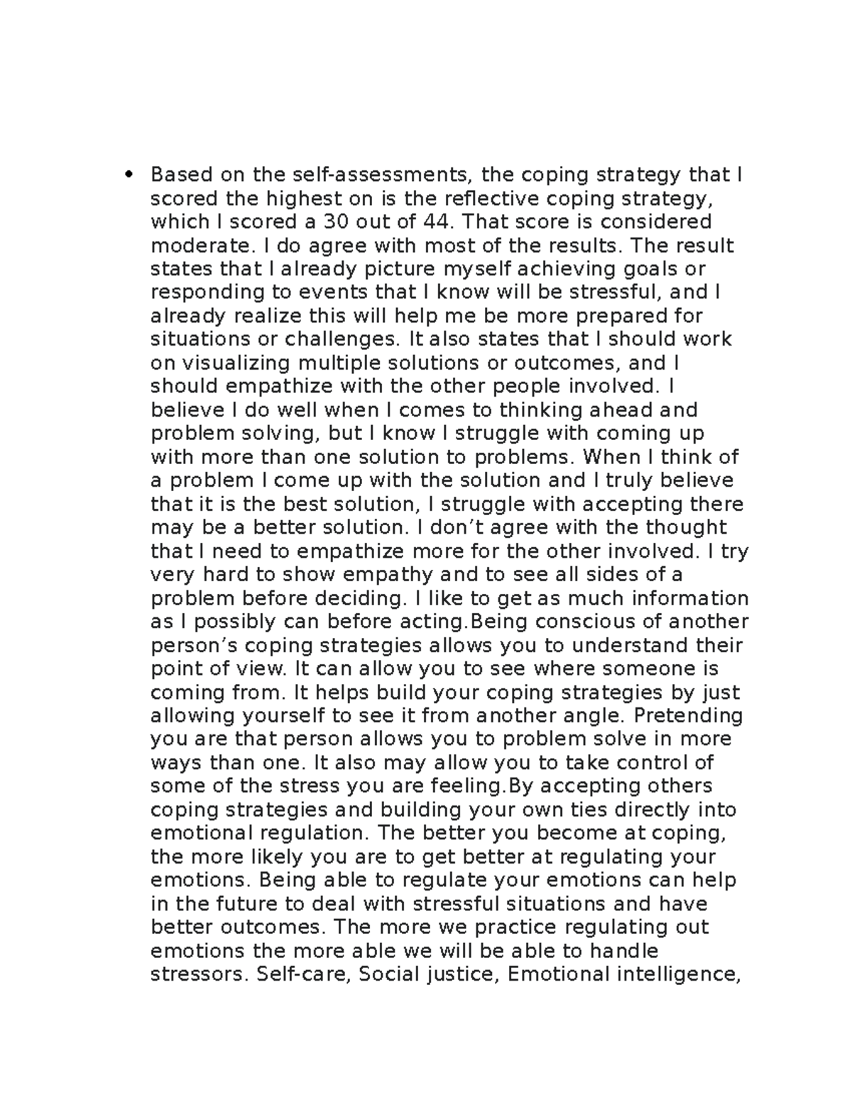 4-1 discussion - Module 4 4-1 disussion - Based on the self-assessments ...