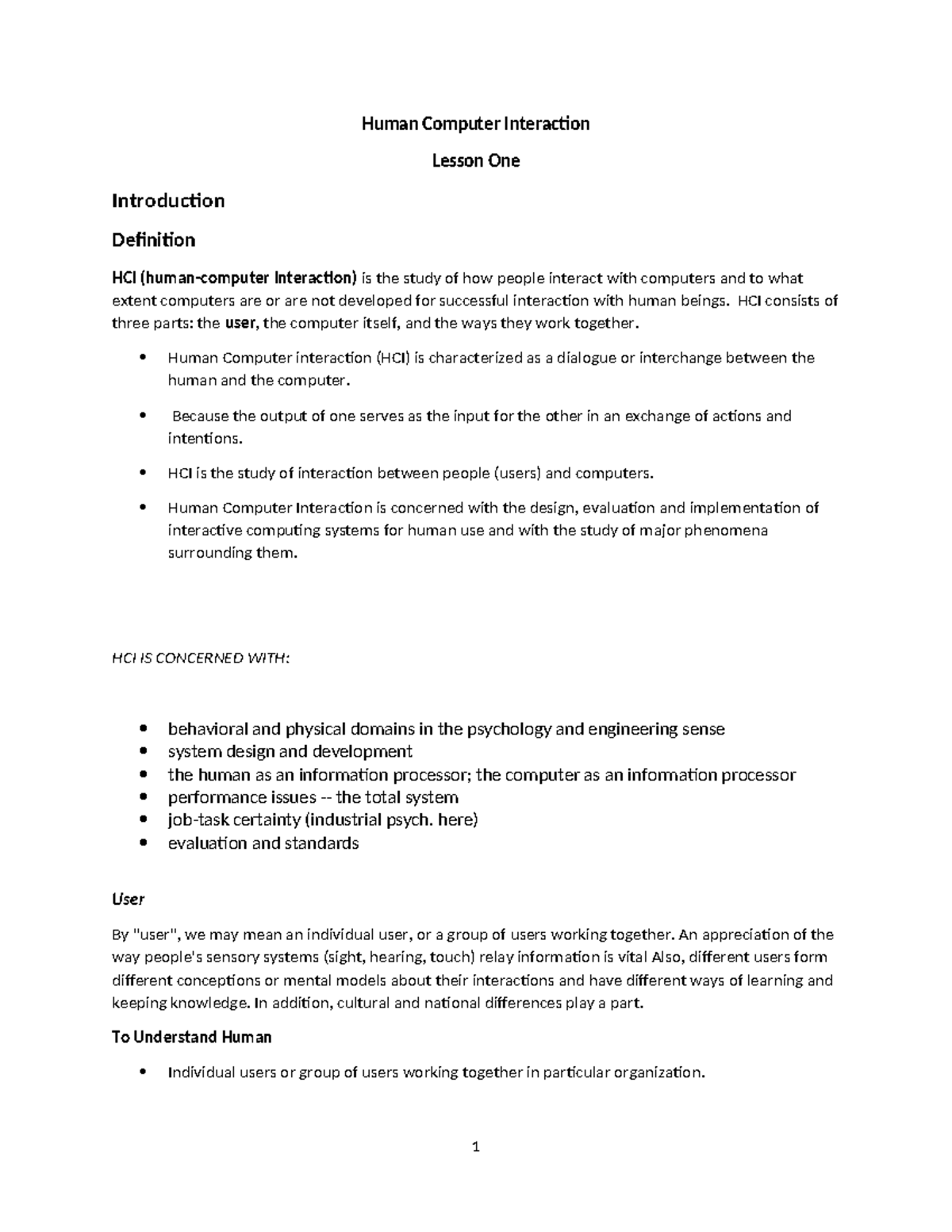 HCI Lesson 1 - Intro to HCI - Human Computer Interaction Lesson One ...