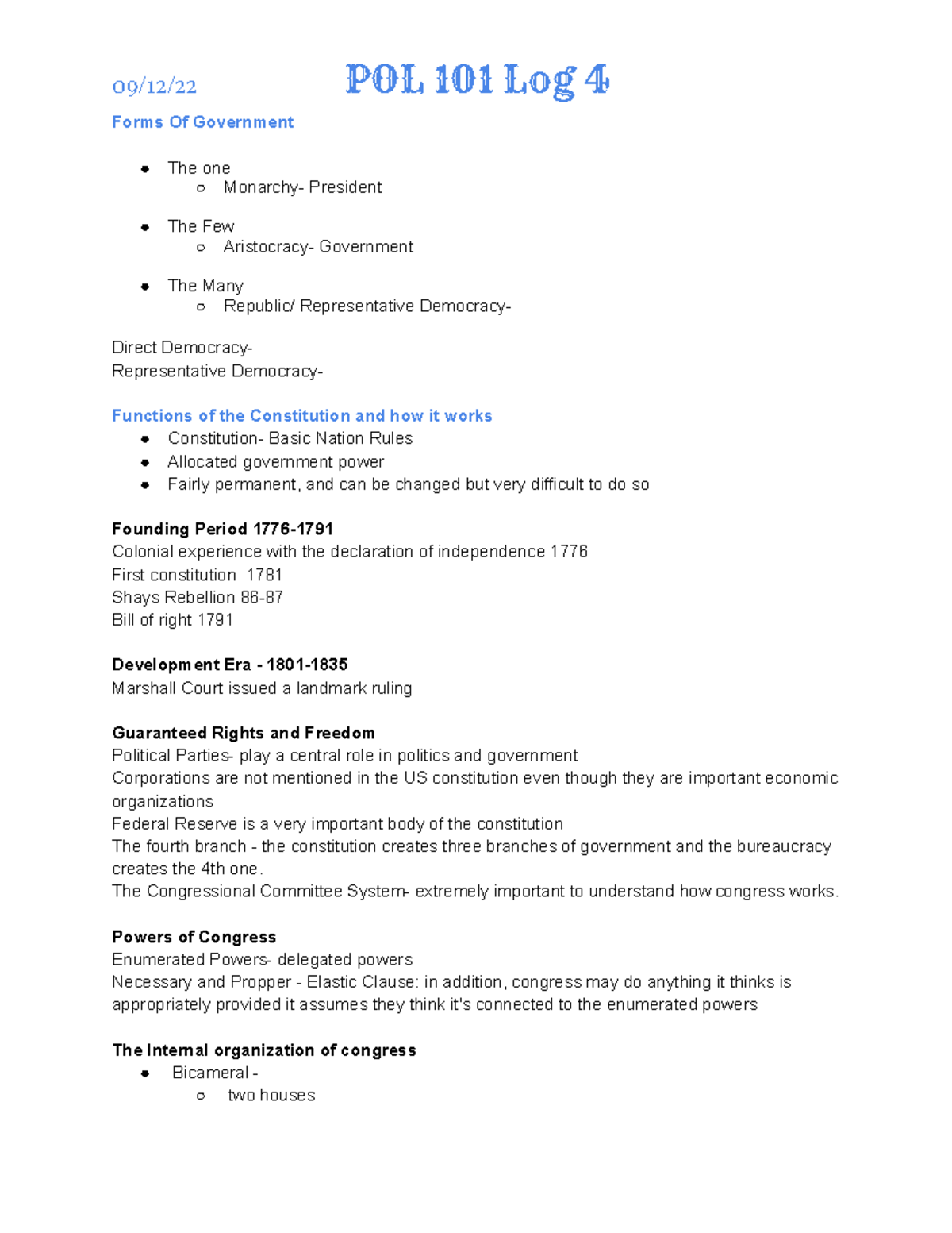 POL 101 Log 4 - CH 15- Chapter 18 - 09/12/22 POL 101 Log 4 Forms Of ...