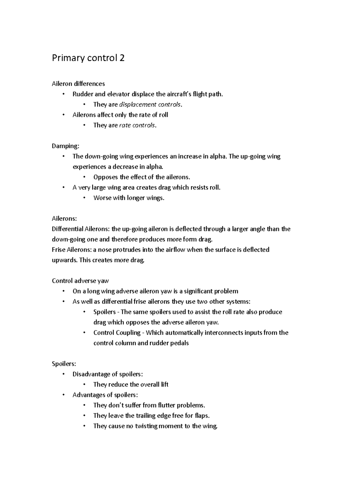 Primary control 2 - POF Notes - Primary control 2 Aileron differences ...