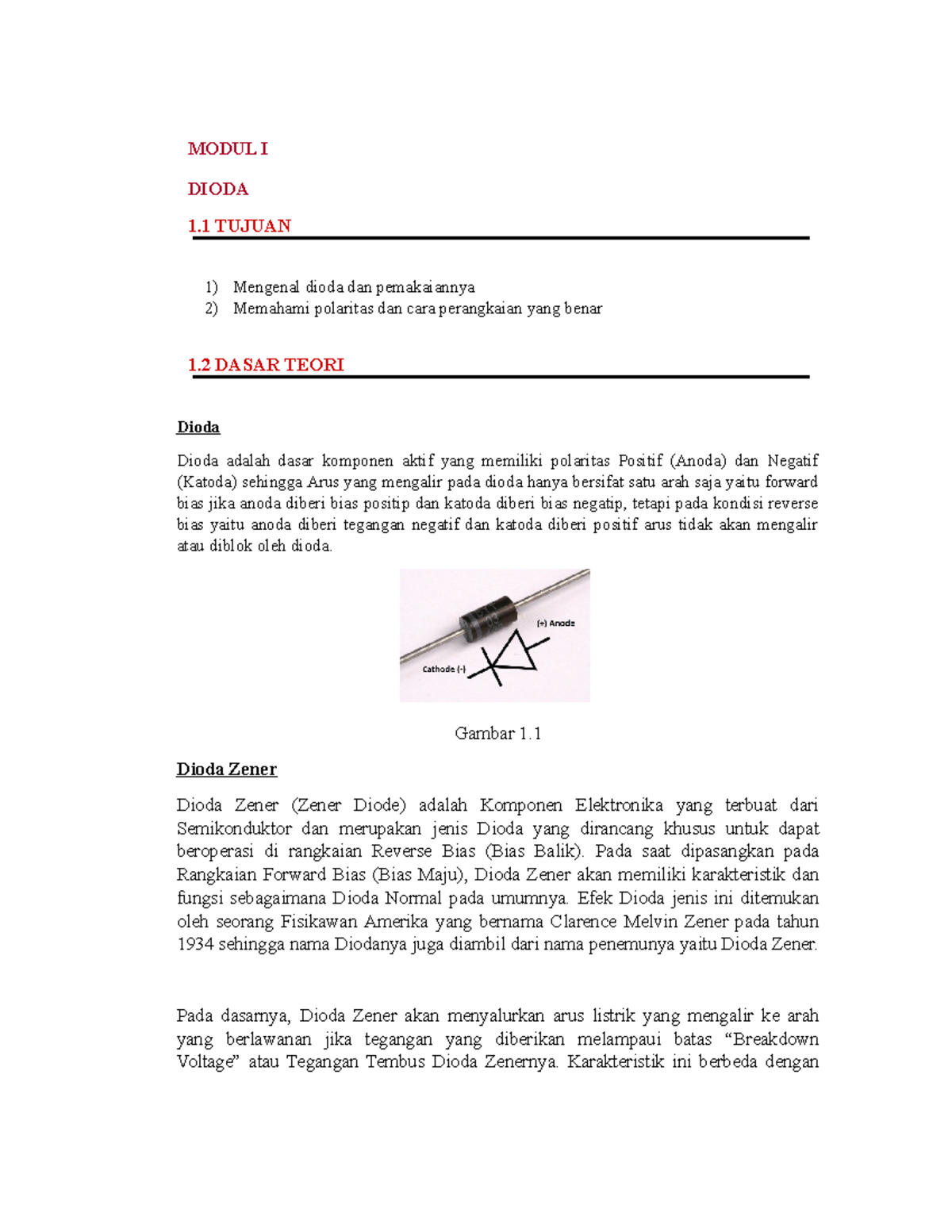 Modul 2 Praktikum Elektronika 2020 - MODUL I DIODA 1 TUJUAN 1) Mengenal ...