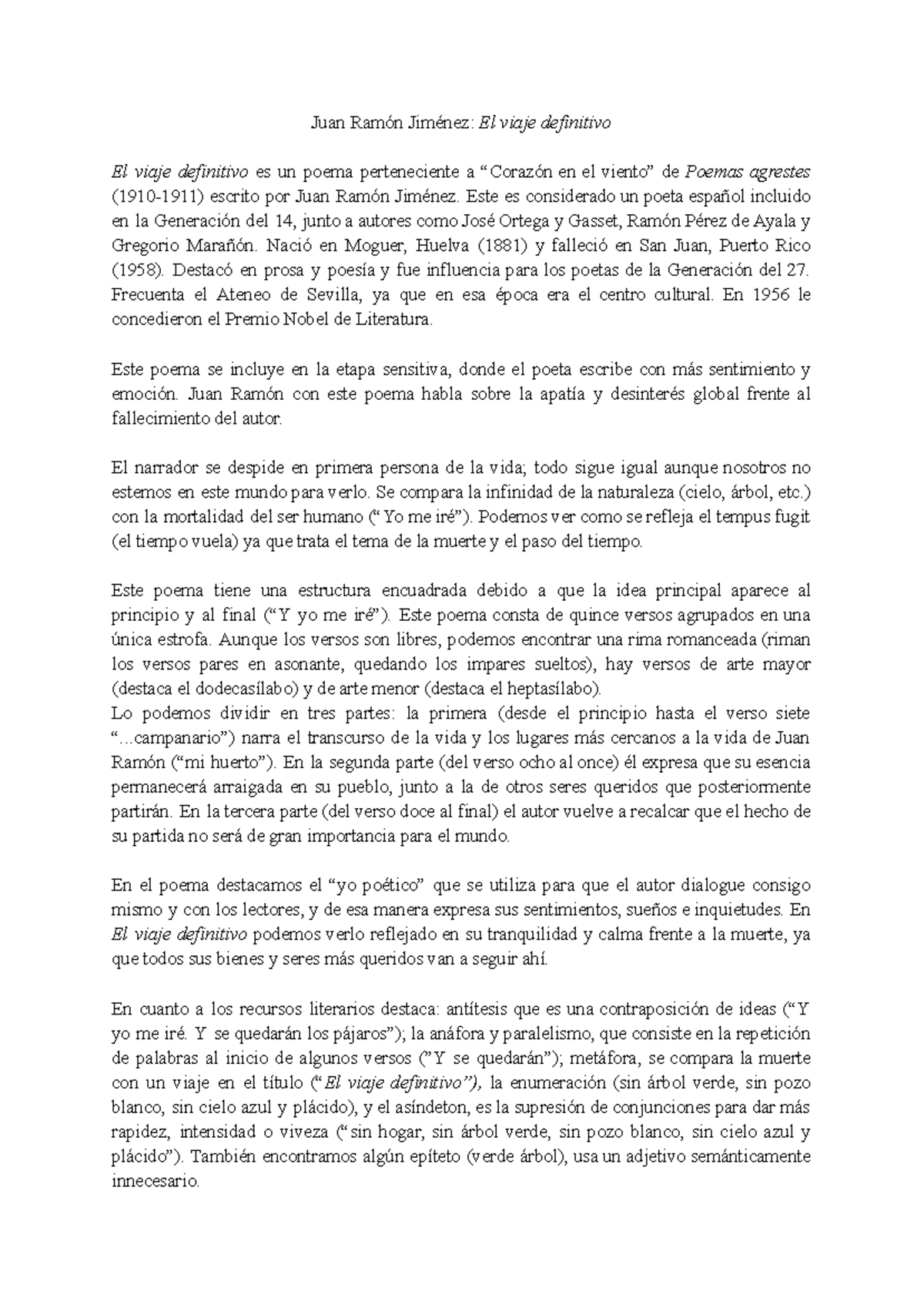 Práctica nº 2 poesía - Juan Ramón Jiménez: El viaje definitivo El viaje ...