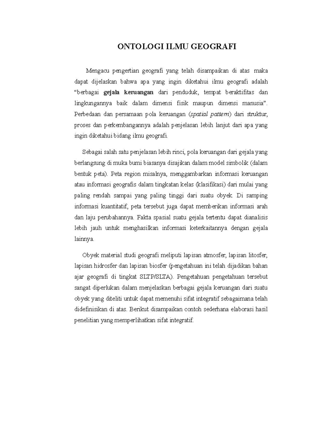 Ontologi Ilmu Geografi - ONTOLOGI ILMU GEOGRAFI Mengacu pengertian ...