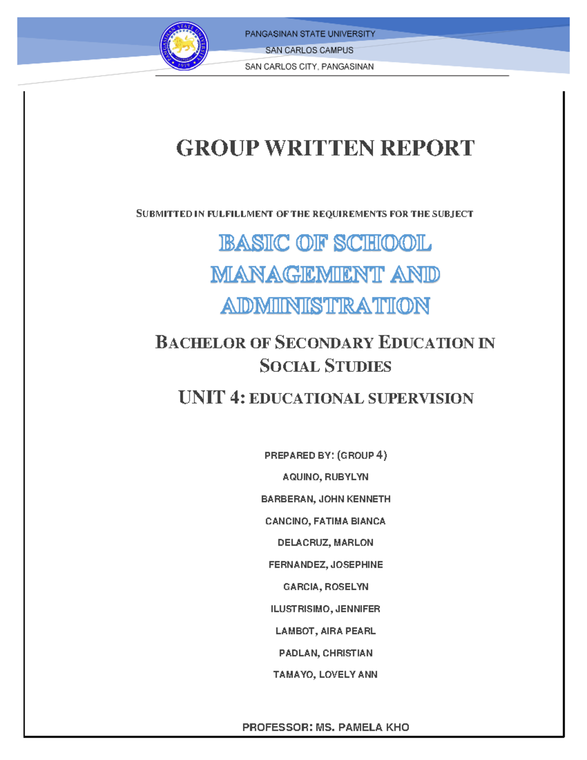 GRP.4 ( Educational Supervision) Written Report - GROUP WRITTEN REPORT ...