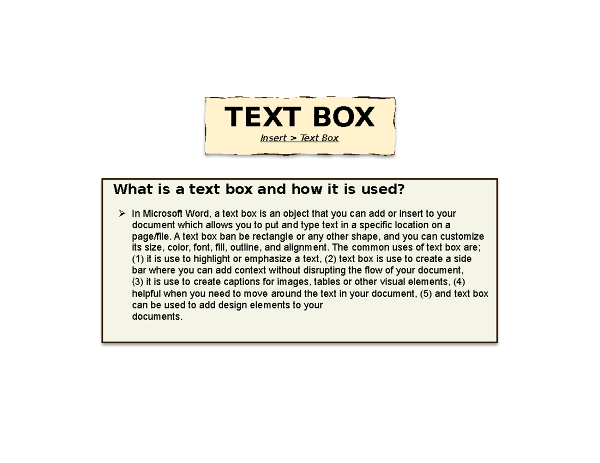 ASS P1 - Assignment about textbox - TEXT BOX Insert > Text Box What is ...