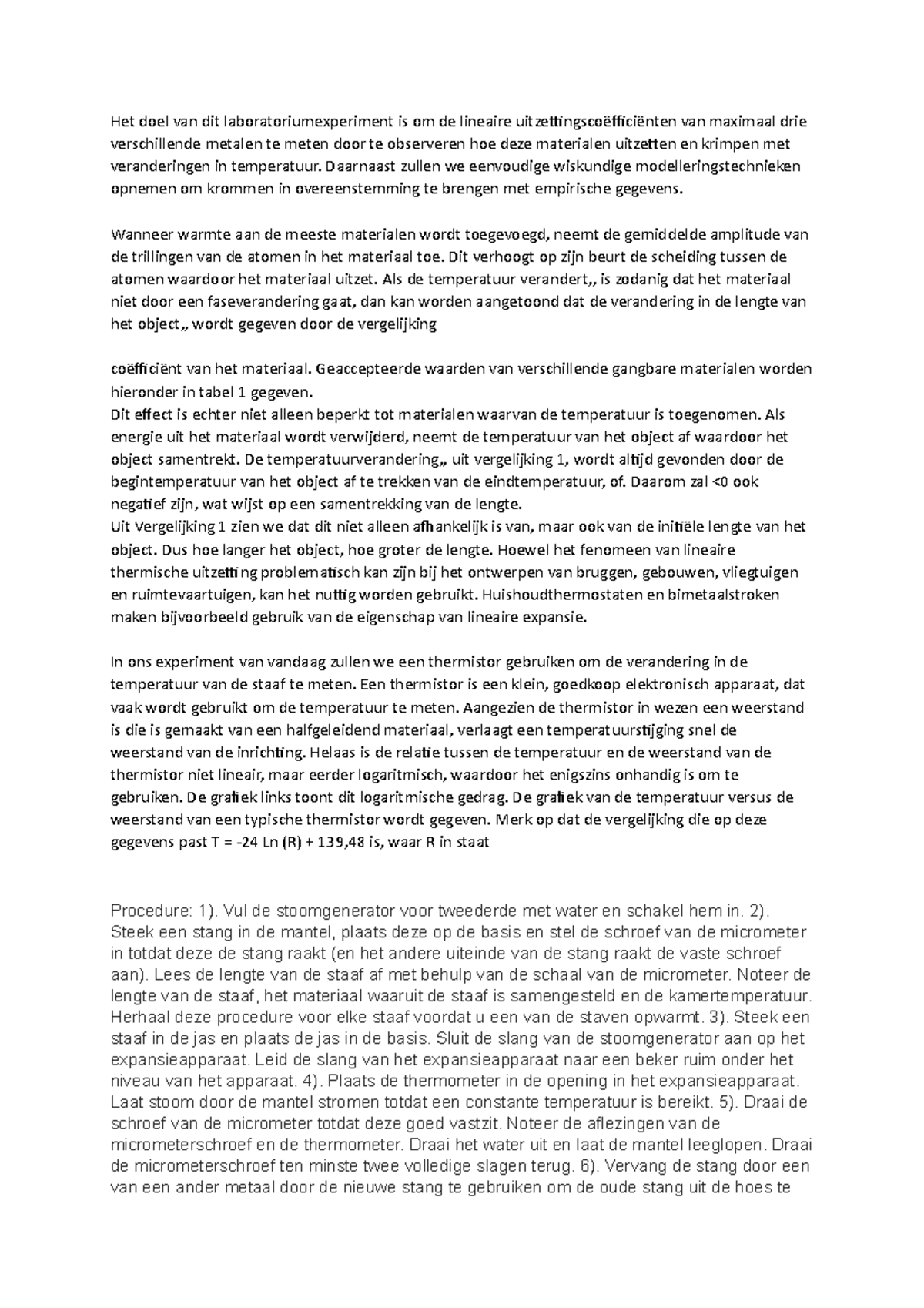 Thermische uitzetting - Het doel van dit laboratoriumexperiment is om ...