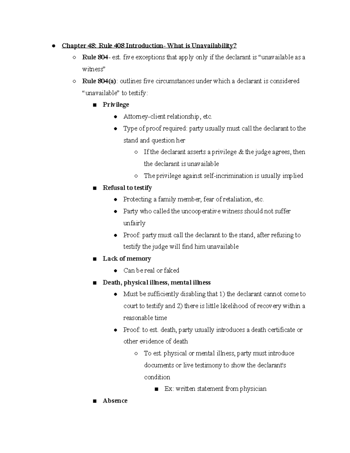 Evidence- Hearsay Notes 4 - Chapter 48: Rule 408 Introduction- What is ...