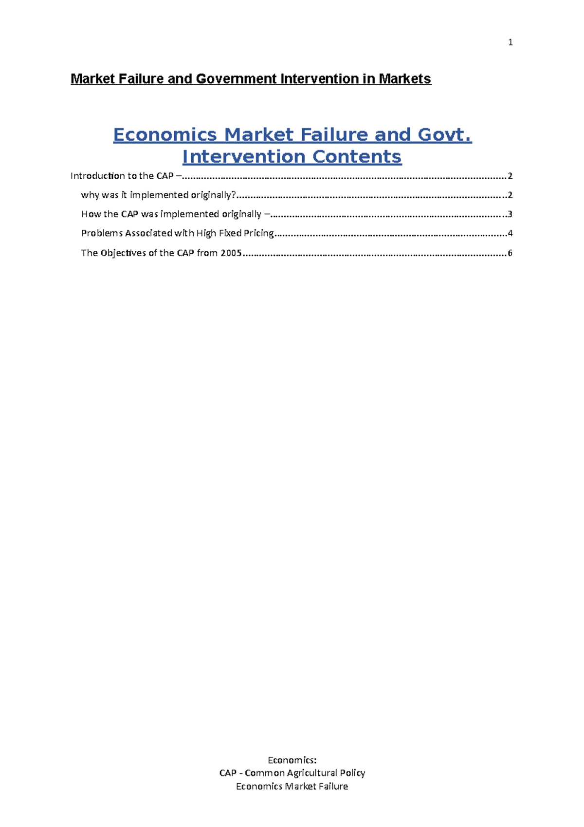 Economics - Market Failure and Government Intervention - Market Failure ...