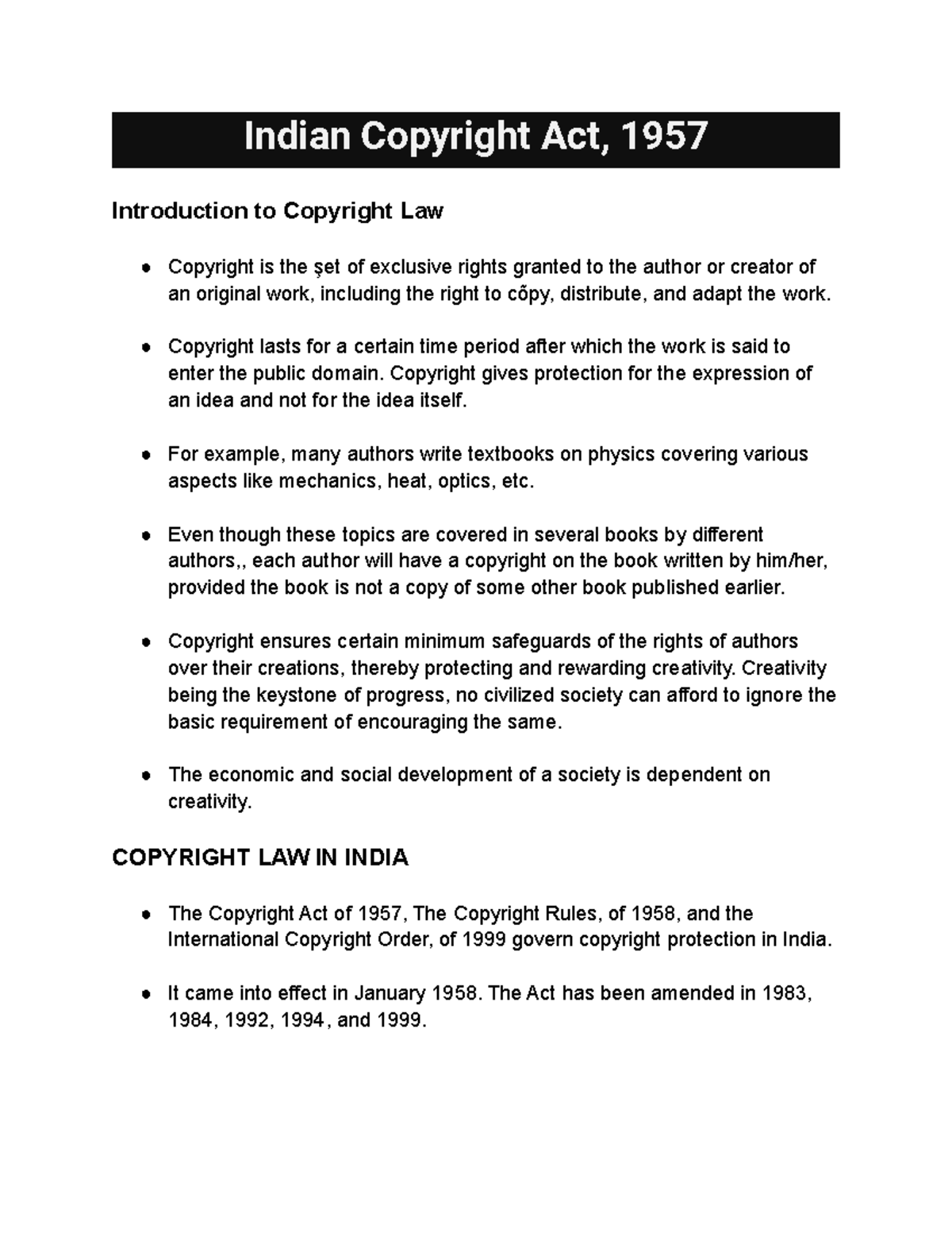 Indian Copyright Act 1957 - Indian Copyright Act, 1957 Introduction to ...