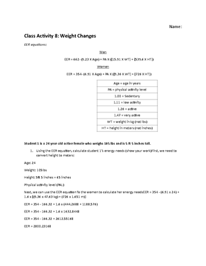 Class Activity 8 - Weight Changes - Name: Class Activity 8: Weight ...