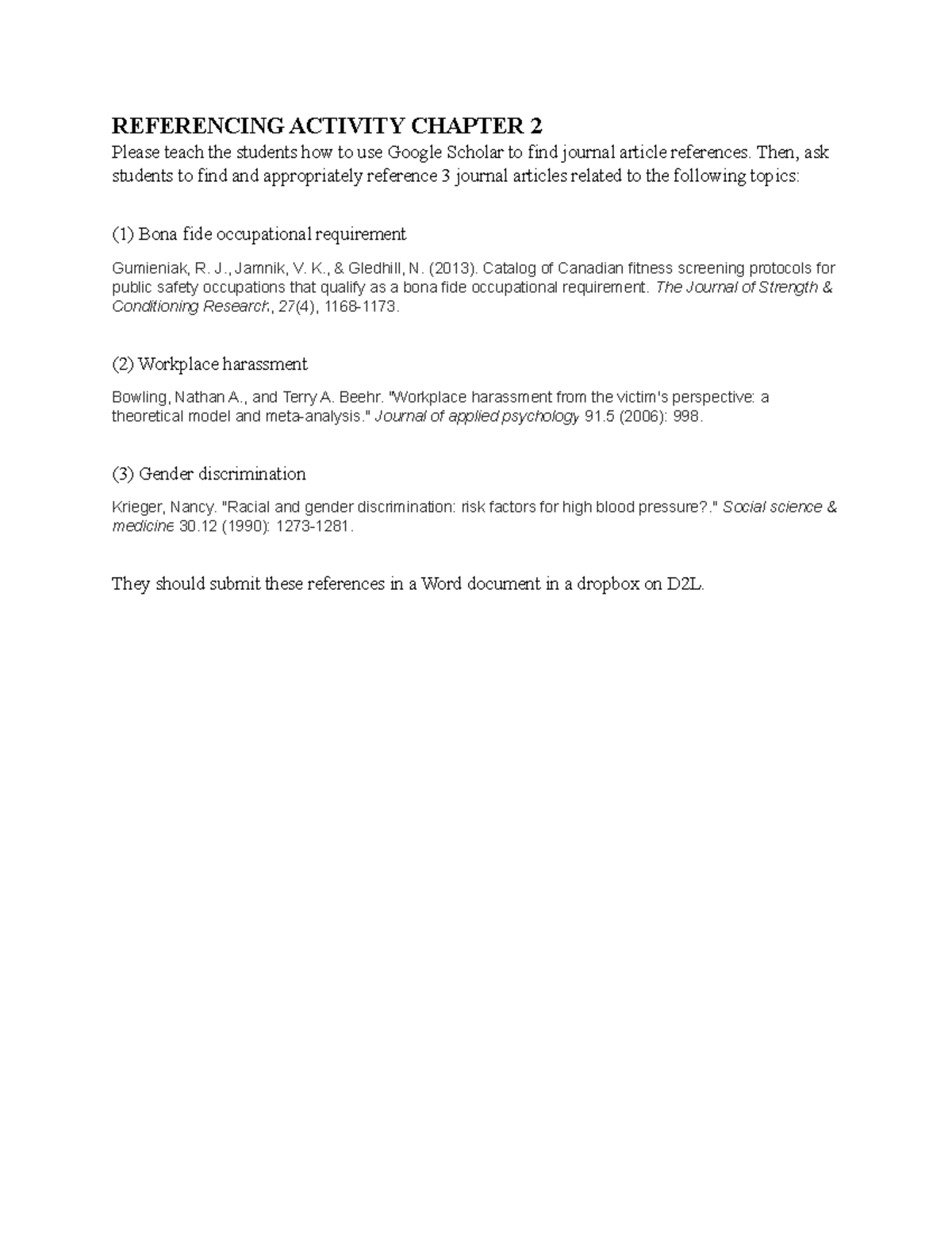 Referencingactivity - Referencing activity in seminars. Nice reference tool - MHR 523 - Studocu