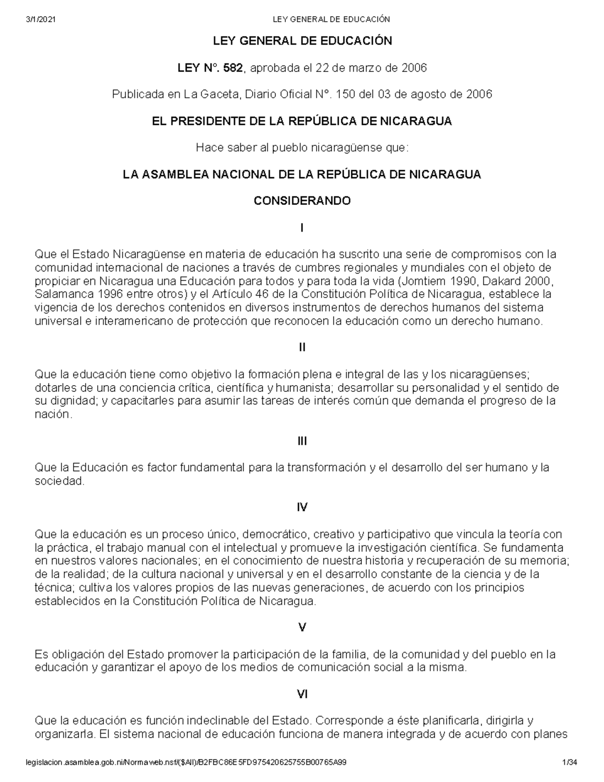 Ley 582 Ley General de Educacion 2006 - LEY GENERAL DE EDUCACIÓN LEY N ...