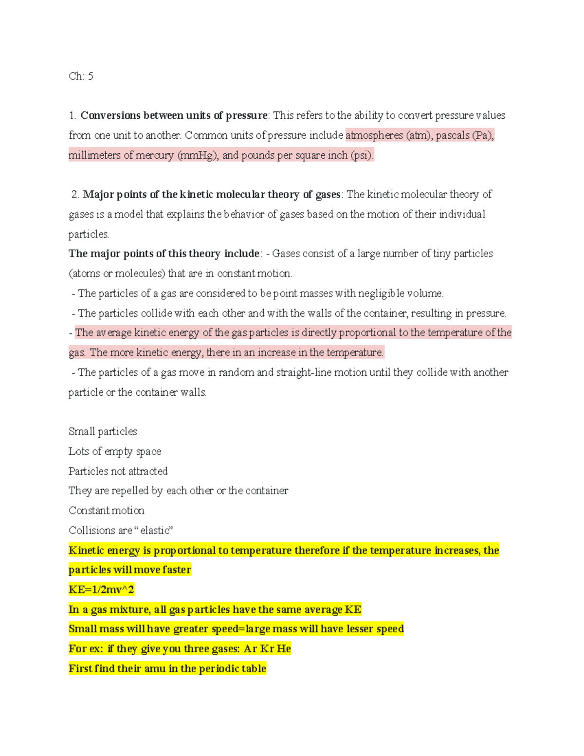 Chemistry 101 - Ch: 5 Conversions between units of pressure: This ...