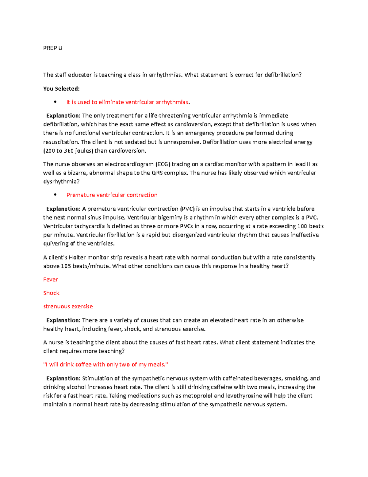 PREP U - Answer to prep u questions. - PREP U The staff educator is ...