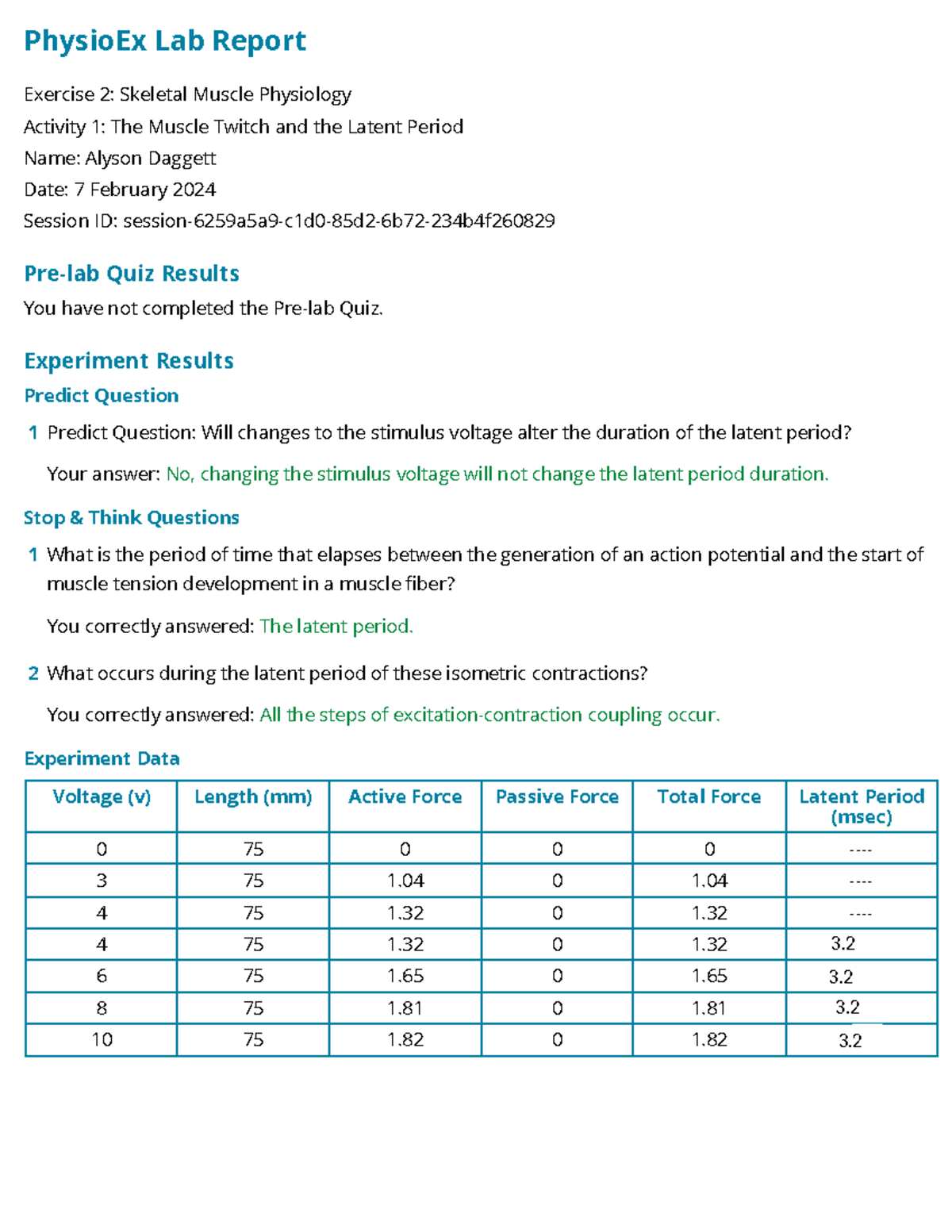 Bio 035- physio 2 - PhysioEx Lab Report Exercise 2 : Skeletal Muscle ...