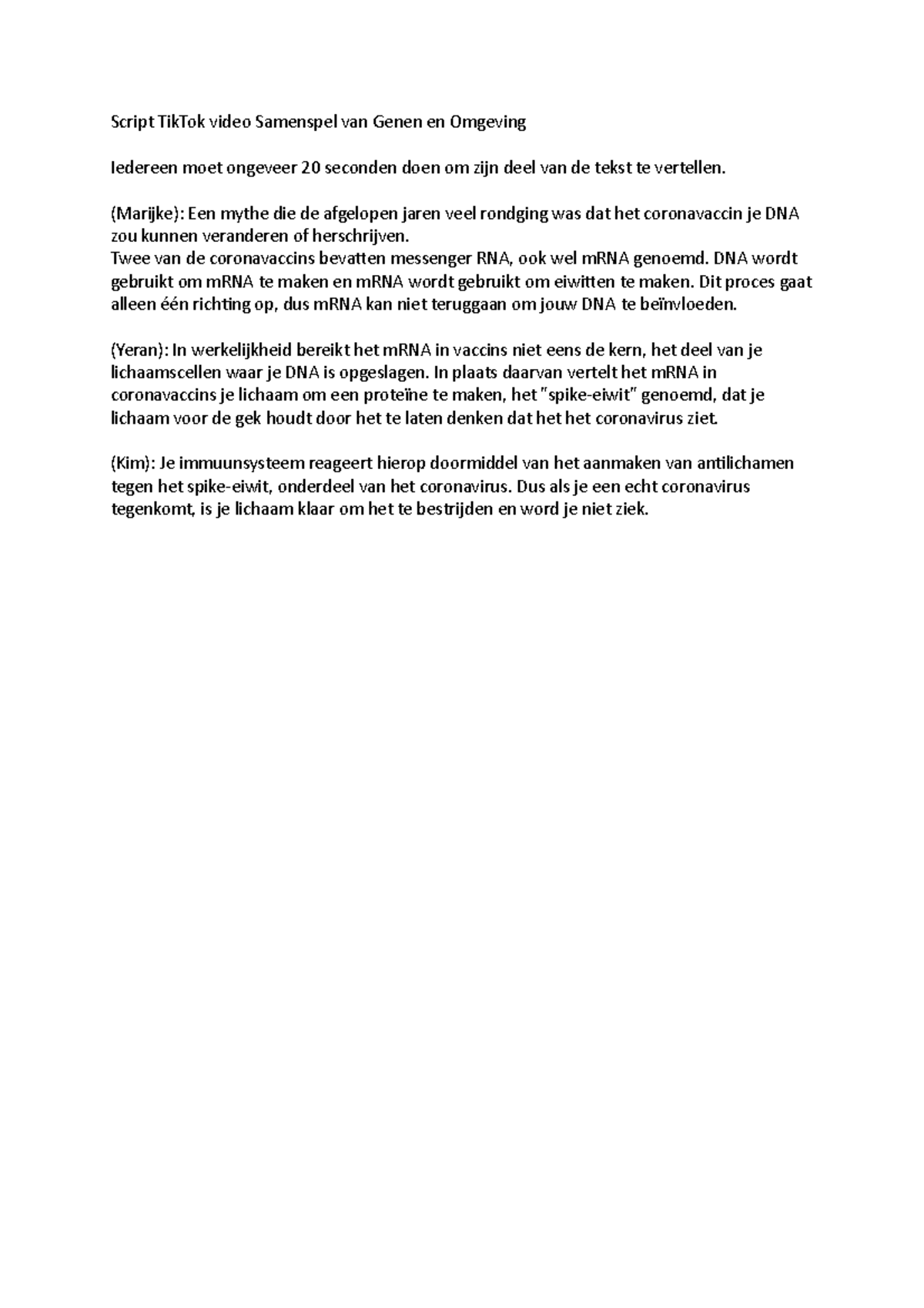 Script Tik Tok video Samenspel van Genen en Omgeving - Script TikTok ...