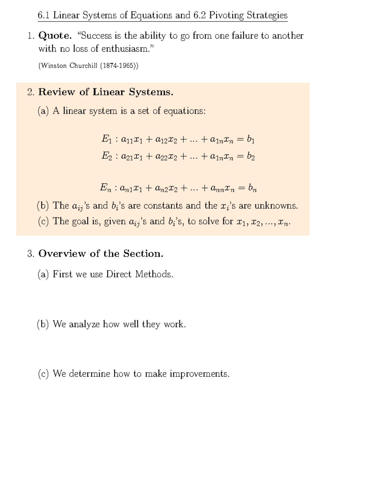 Sec6.1 6.2 Linear Sytems Pivoting - 6 Linear Systems of Equations and 6 ...