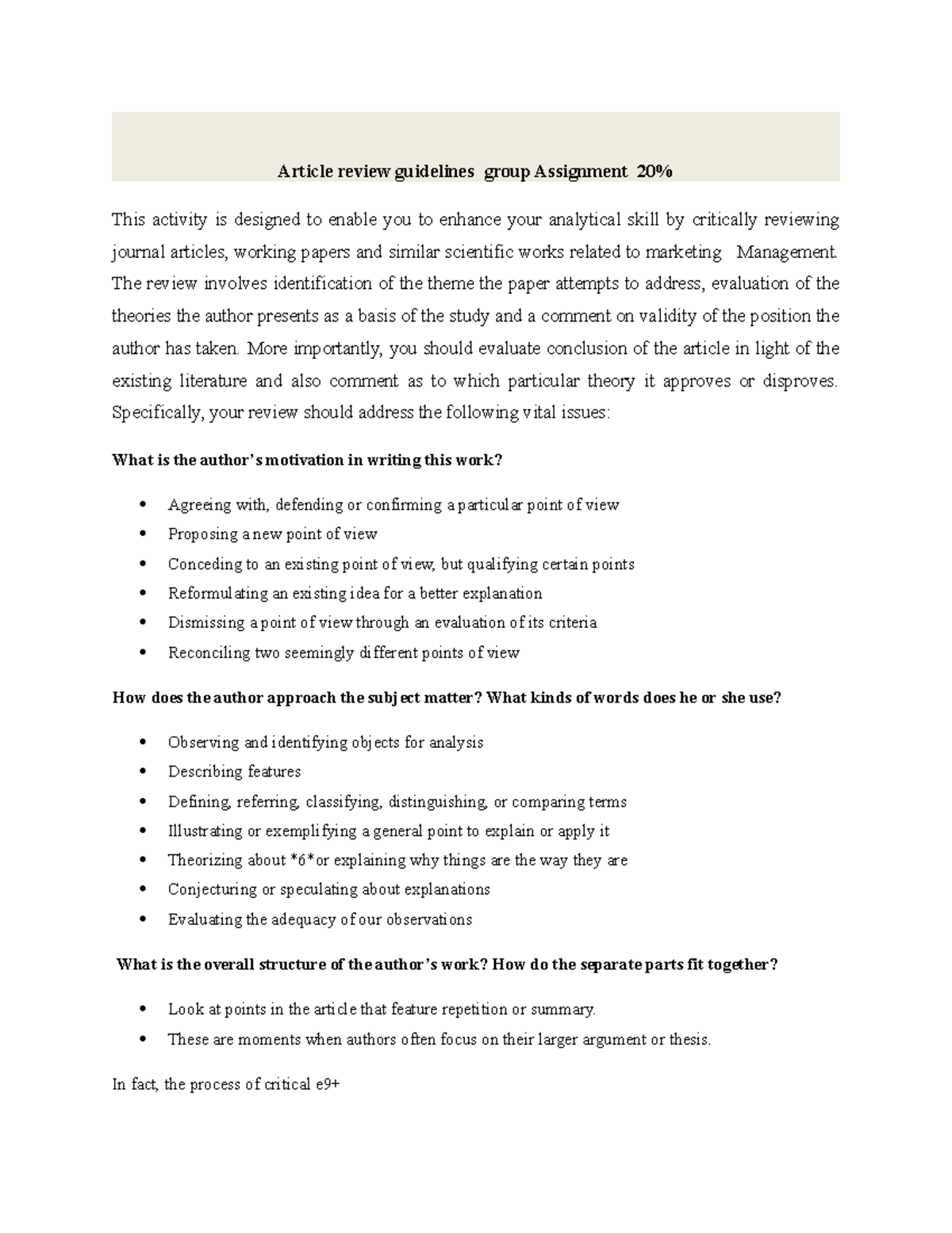 Article review (group Assignment) - Article review guidelines group ...
