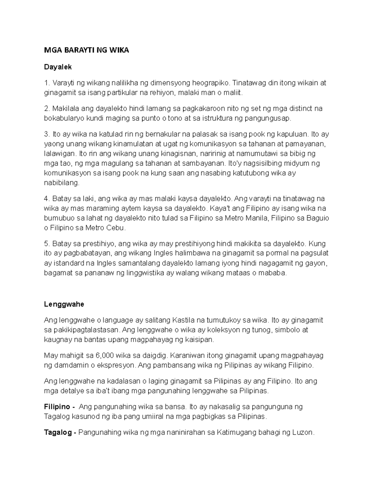 Variety ng wika - It is about languange - MGA BARAYTI NG WIKA Dayalek ...