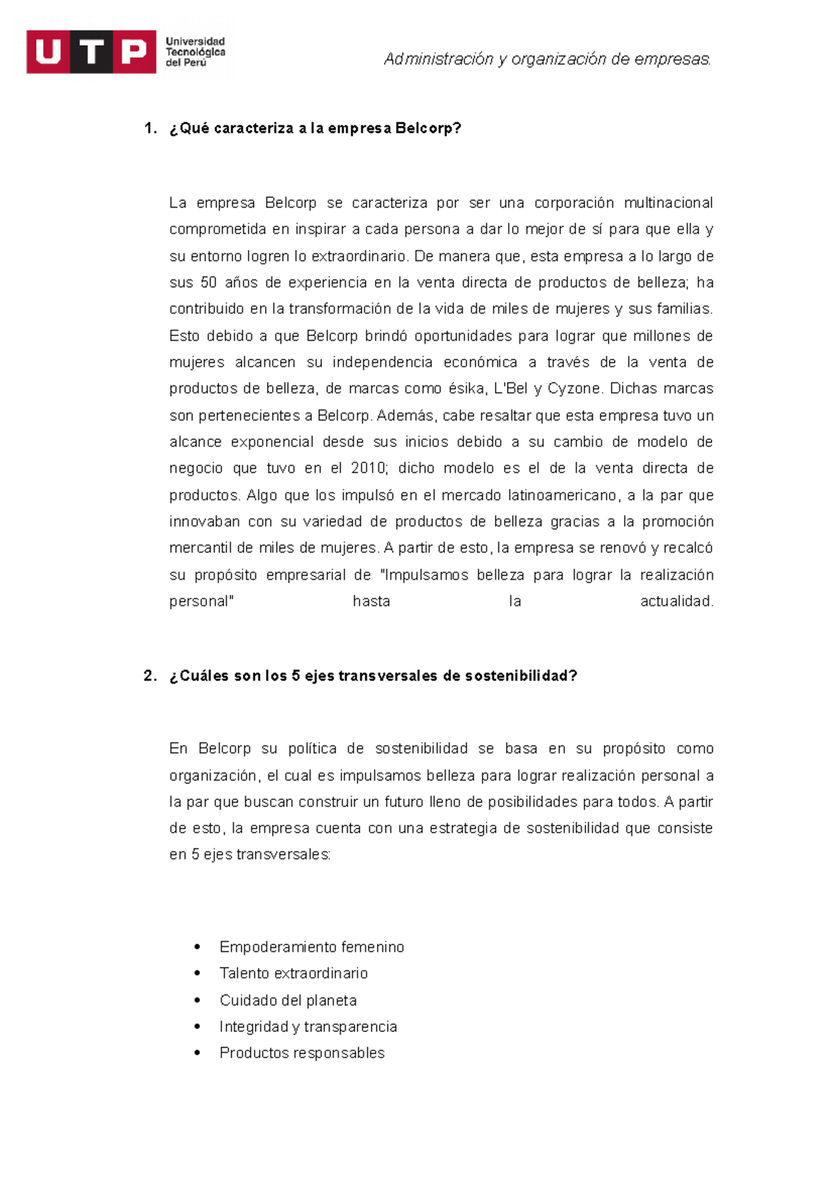 Semana 17. Belcorp - dsasdasd - 1. ¿Qué caracteriza a la empresa ...