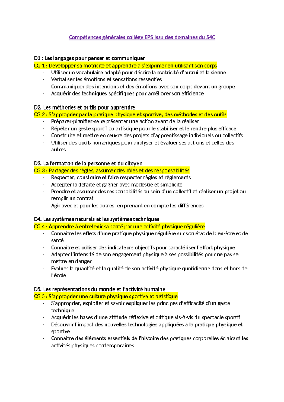 CG et OG EPS - compétences générales de l'EPS - Compétences générales ...
