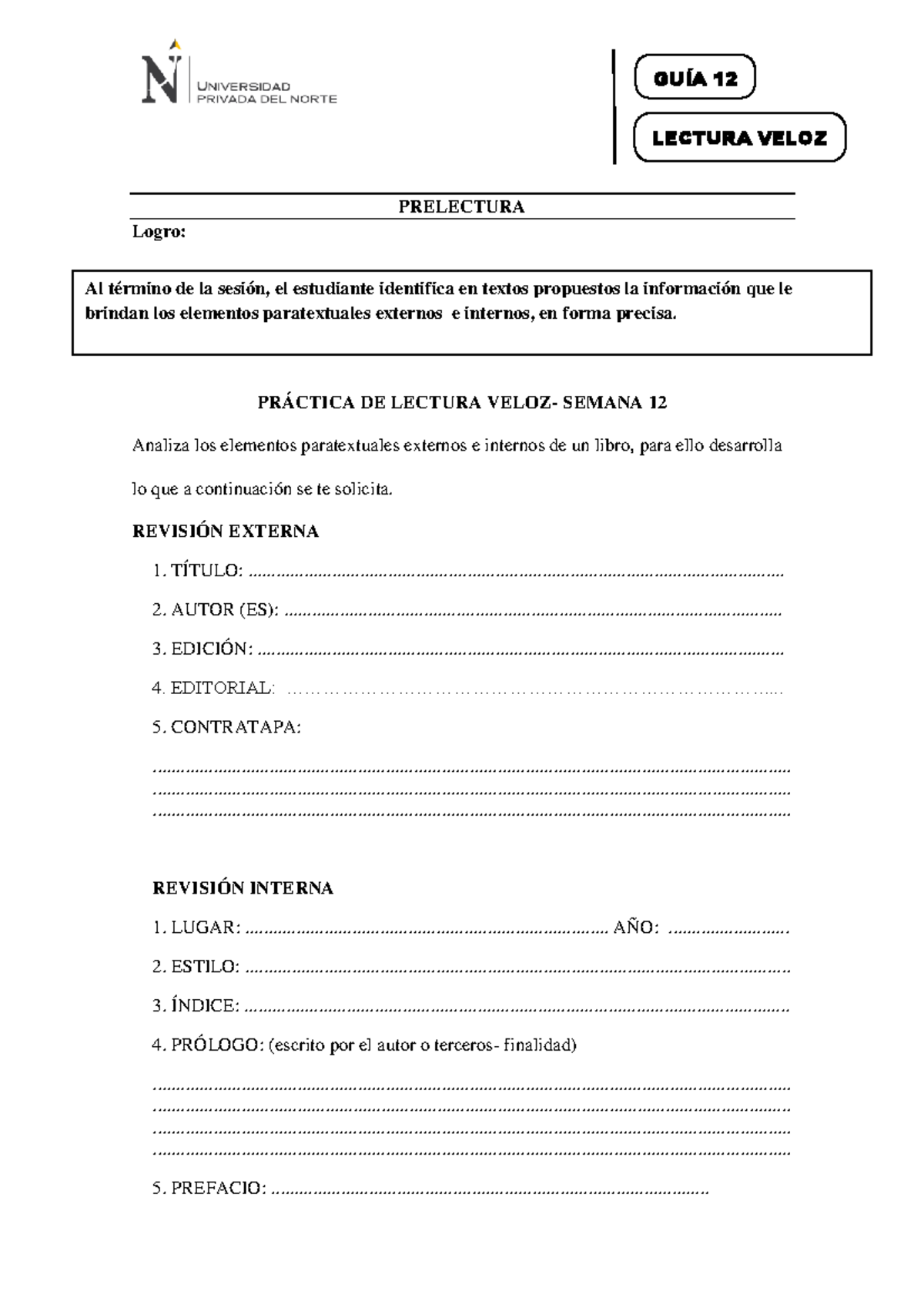 GUÍA 12- Lectura Veloz - Prelectura - PRELECTURA Logro: PRÁCTICA DE ...