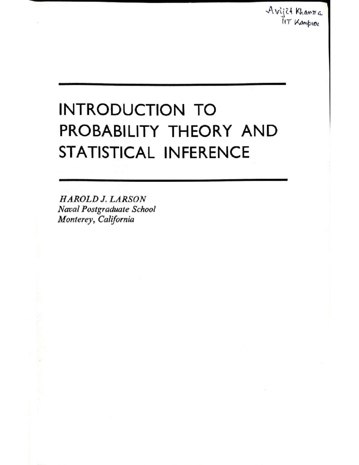 B2,3 Prob - ABC - Avijit Khanna IIT Kampioz INTRODUCTION TO PROBABILITY THEORY AND STATISTICAL ...