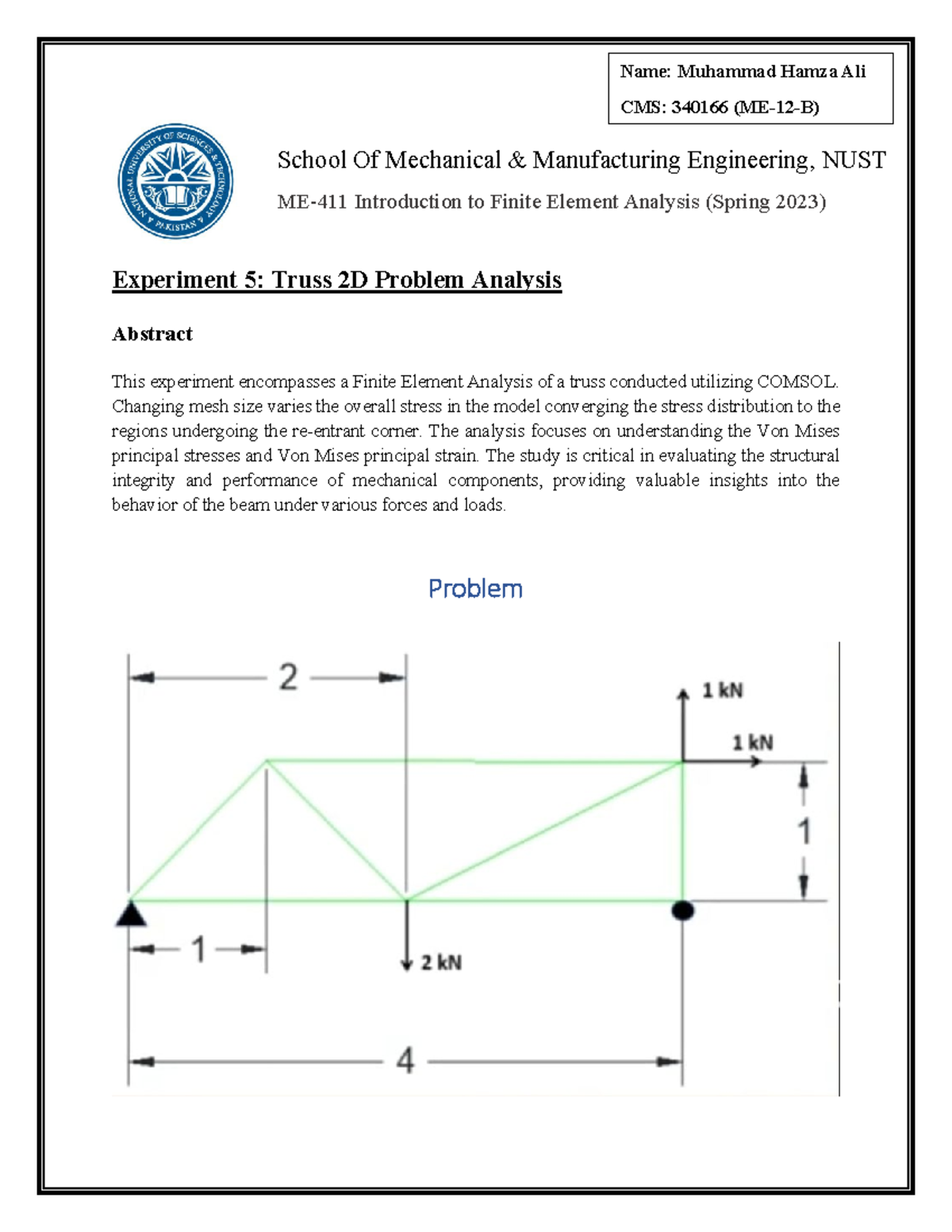Experiment 5 - Truss 2D Beam Problem - Experiment 5: Truss 2D Problem ...