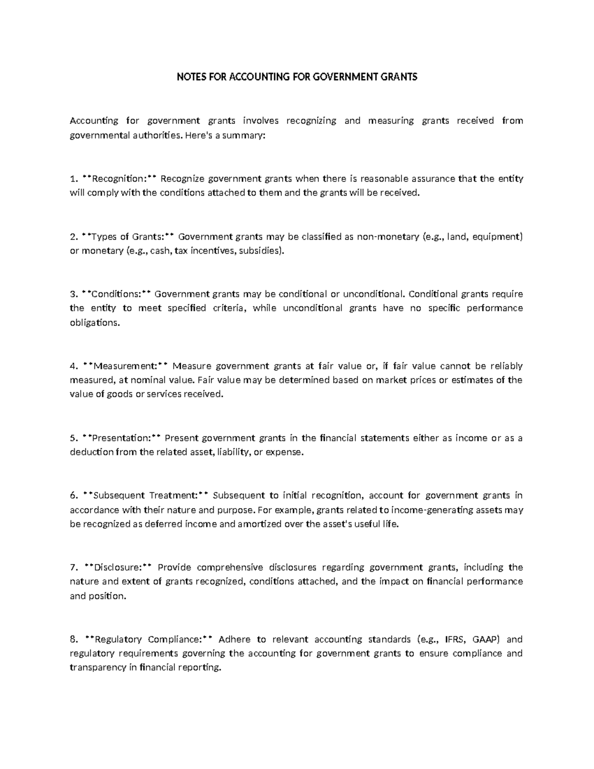 Notes FOR Accounting FOR Government Grants - NOTES FOR ACCOUNTING FOR ...