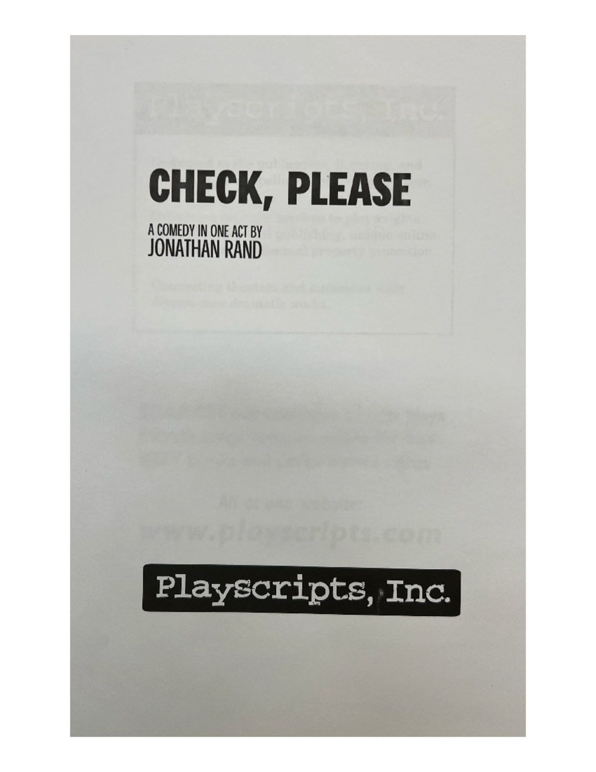 Check Please by Jonathan Rand - CHECK, PLEASE A COMEDY IN ONE ACT ...