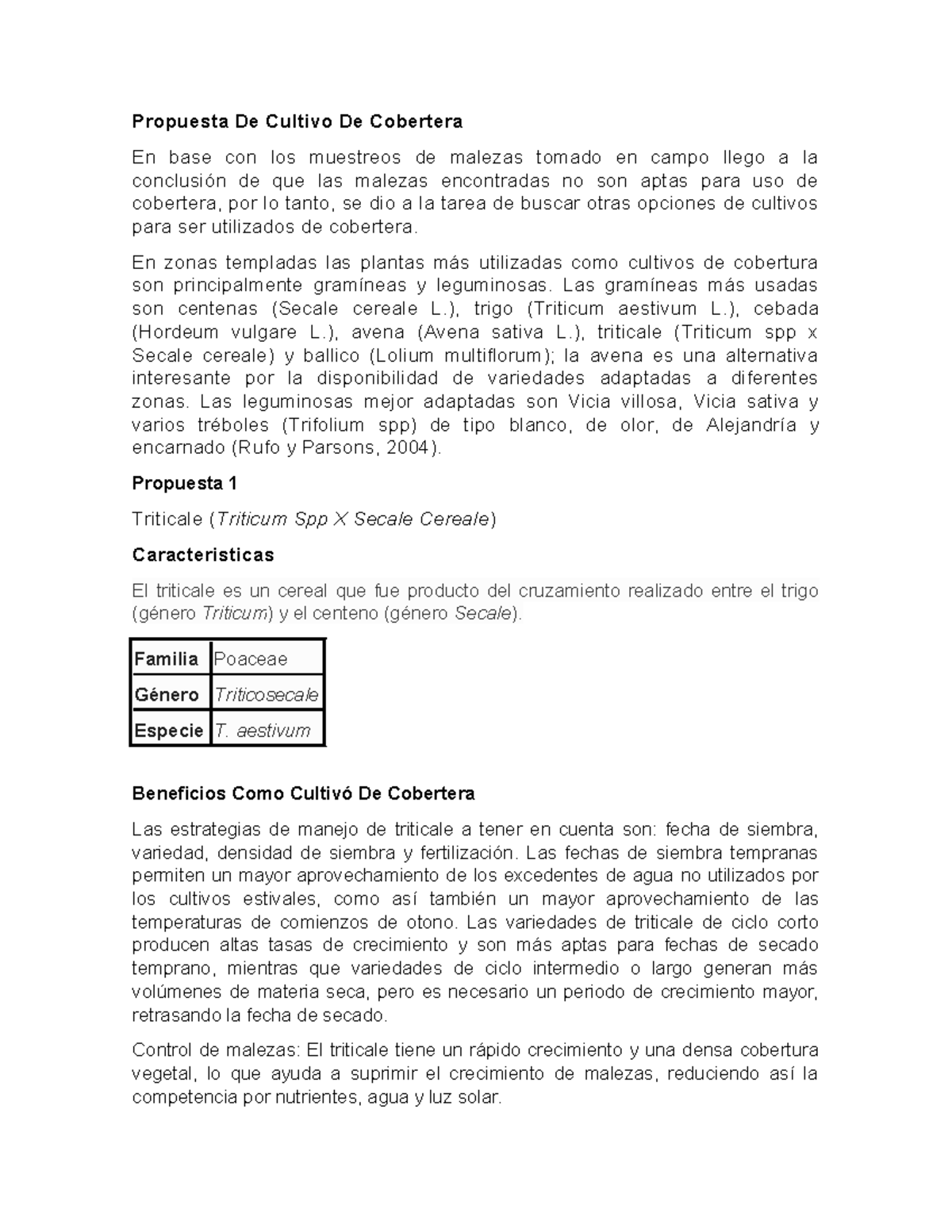 Propuesta - ´poiuyt - Propuesta De Cultivo De Cobertera En base con los ...