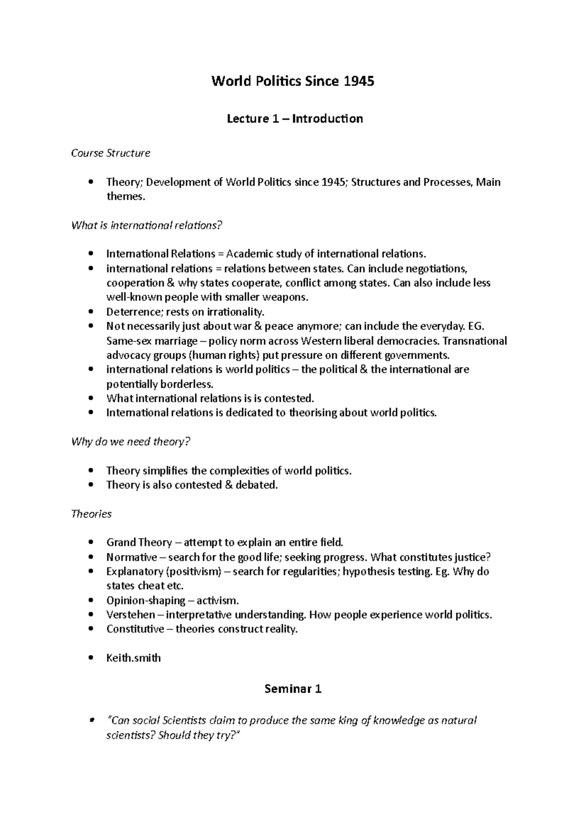 World Politics Since 1945 - World Politics Since 1945 Lecture 1 ...