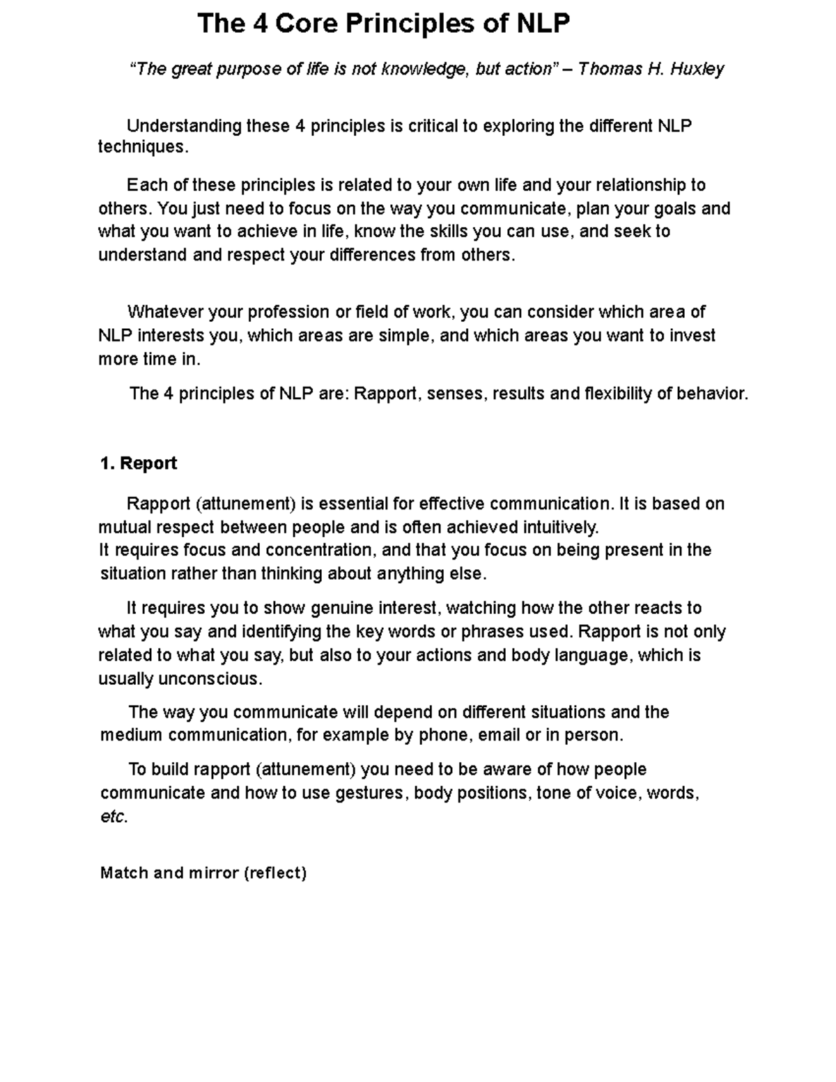 Note 13 - language - The 4 Core Principles of NLP “The great purpose of ...