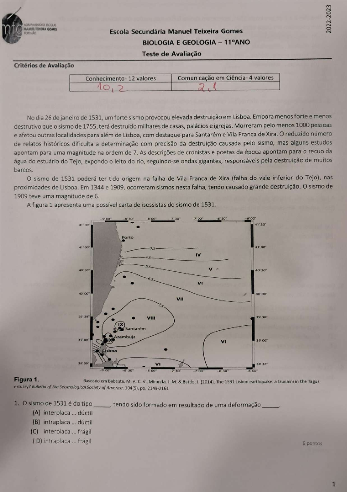 Teste Geo 11 Metamorfismo - Biologia e Geologia - Studocu