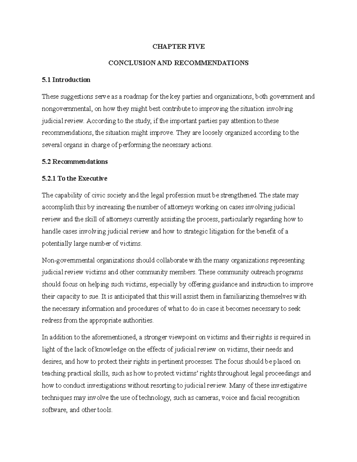 Chapter FIVE - CHAPTER FIVE CONCLUSION AND RECOMMENDATIONS 5 ...